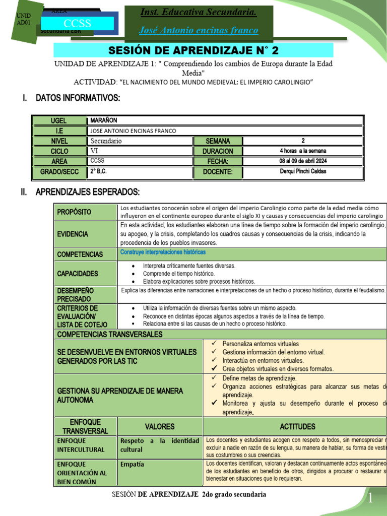 Sesion 2 CCSS 2° Sec-. | Descargar gratis PDF | Aprendizaje | Enseñando