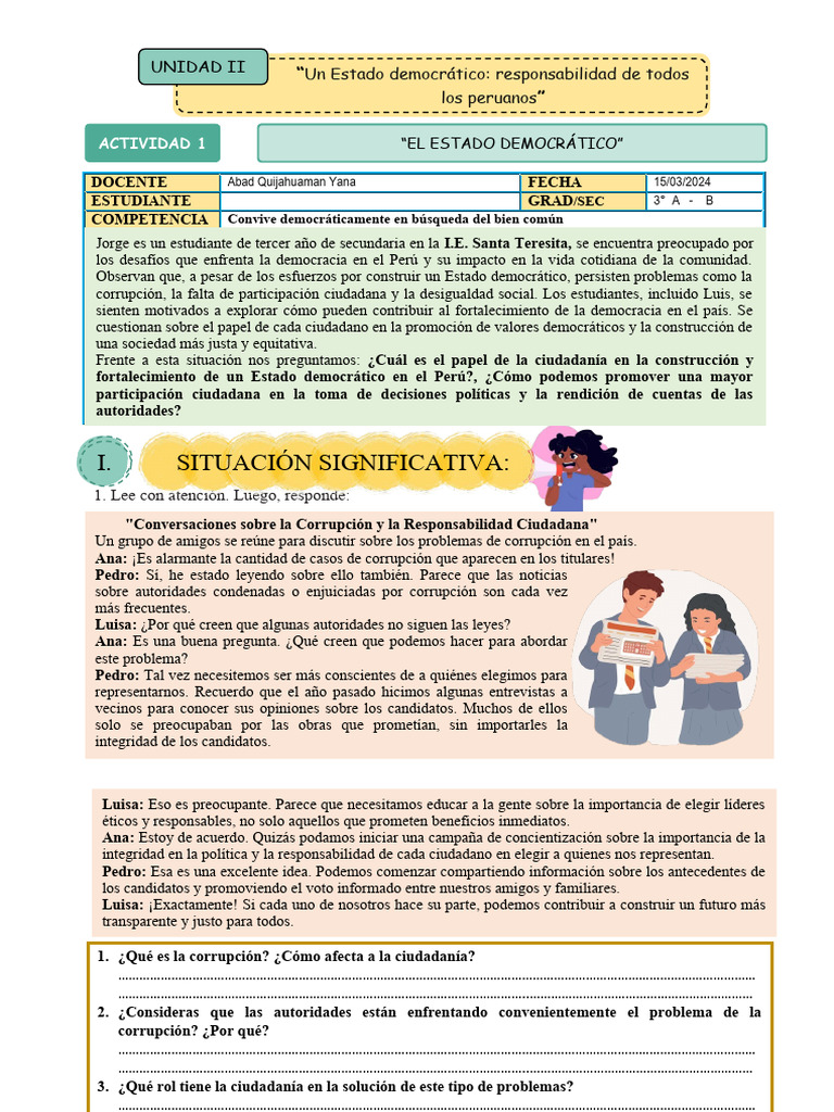 3° DPCC - Actv.01-Uni.2 2024 | PDF | Democracia | Ideologías políticas