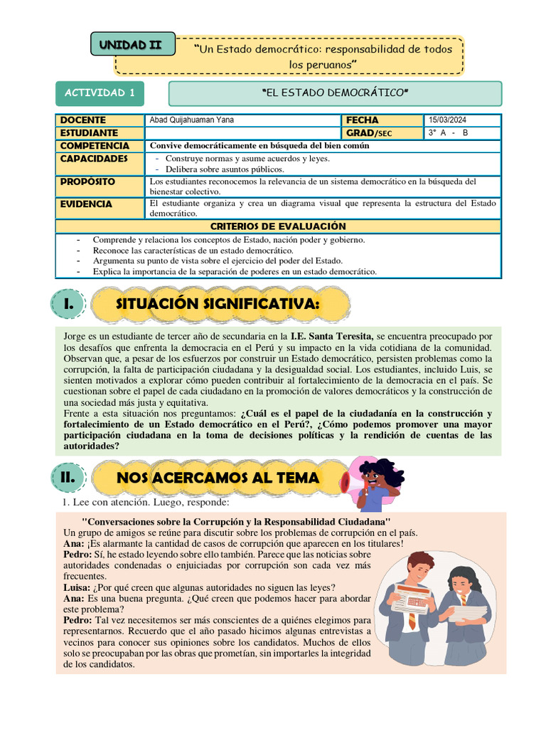 3° DPCC - Actv.01-Uni.2 2024 | PDF | Democracia | Ideologías políticas