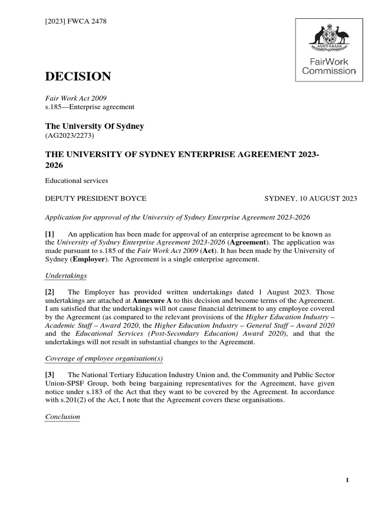 USYD Enterprise Agreement 2023-2026 | PDF | Employment | Salary