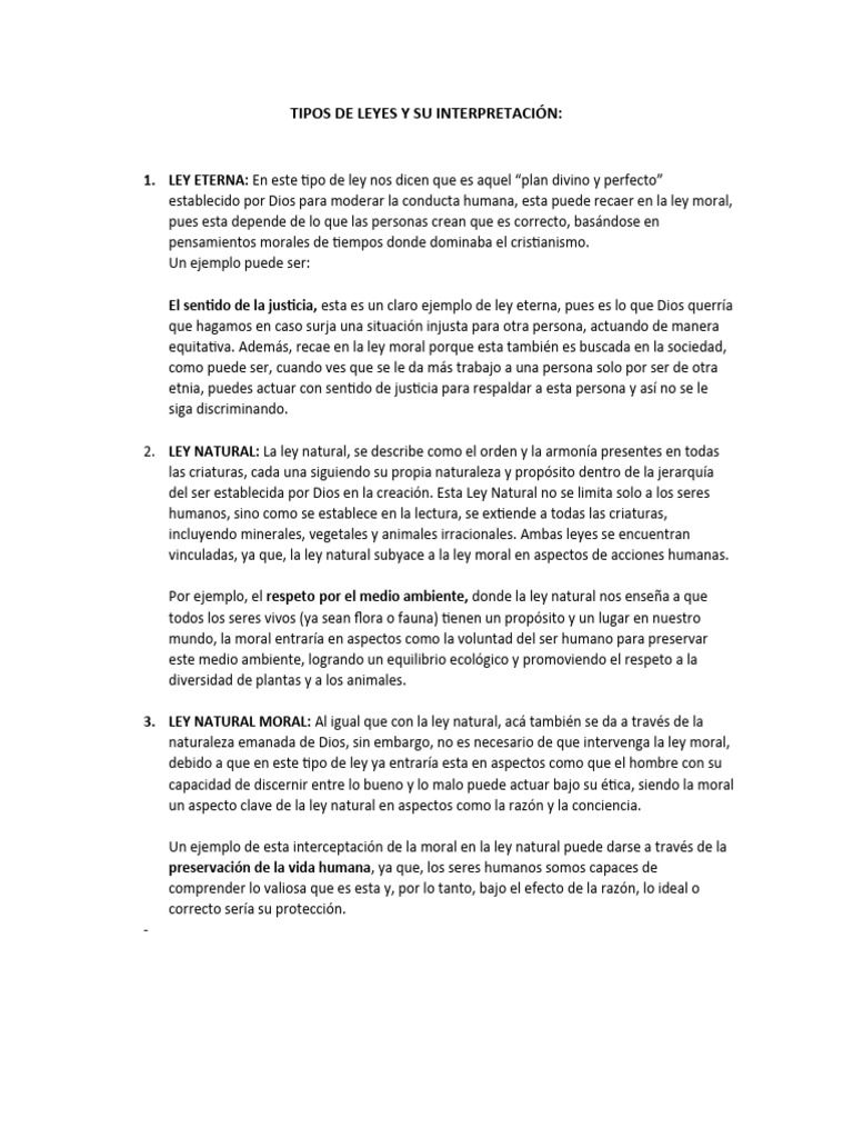 Tipos de Leyes y Su Interpretación | PDF | Moralidad | La Ley natural