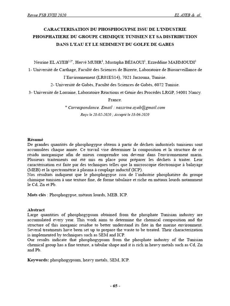 Caractérisation du phosphogypse marin | PDF | Cadmium | Zinc