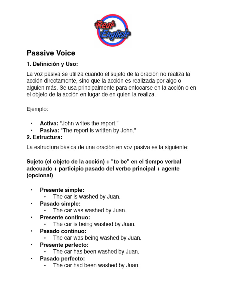 Estructura y Uso de la Voz Pasiva | PDF