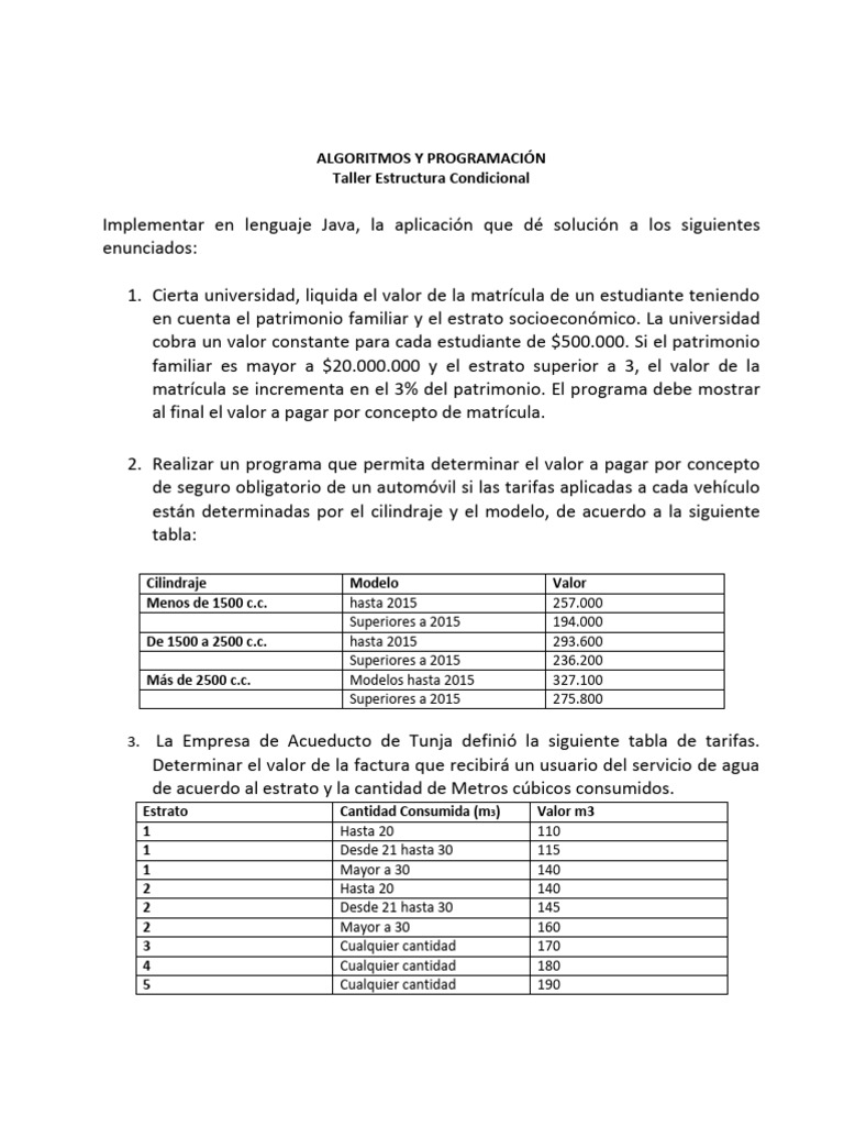 Taller Condicionales | PDF | Algoritmos | Ciencias de la Computación