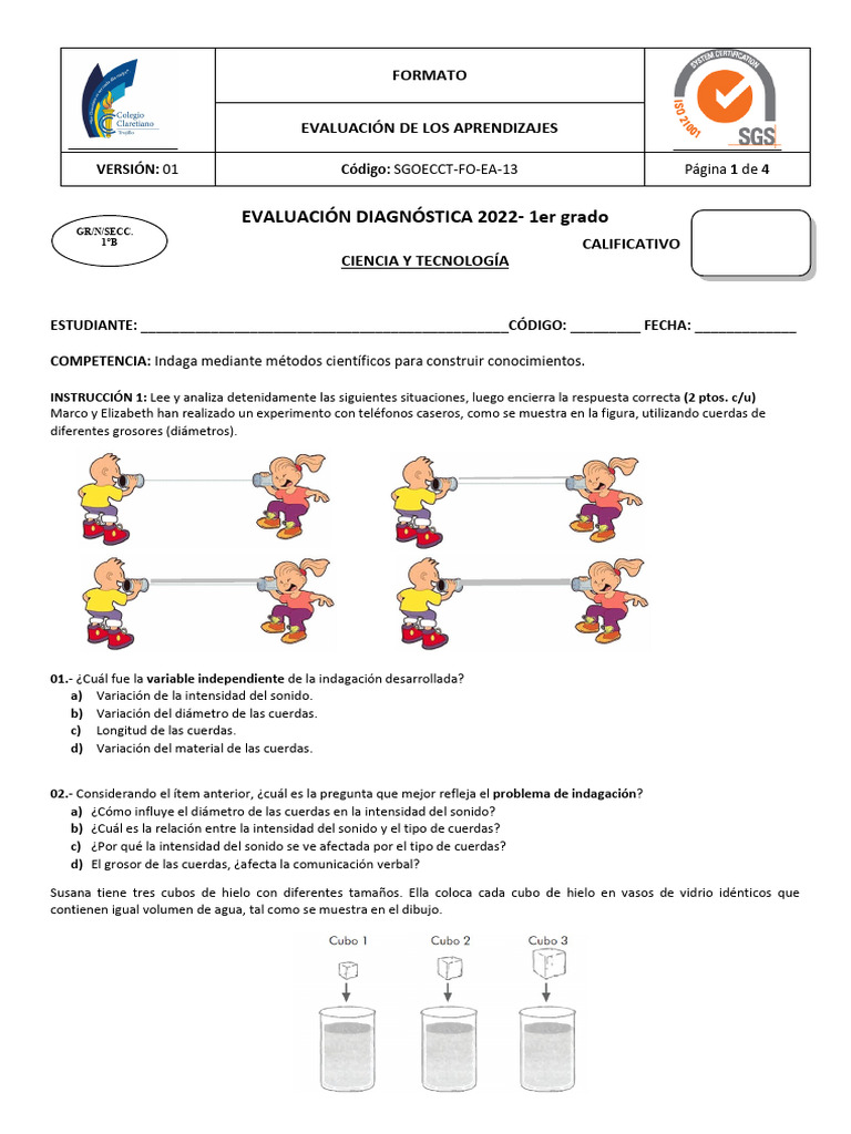 Prueba Diag 1° B CT | PDF | Agua | Presupuesto