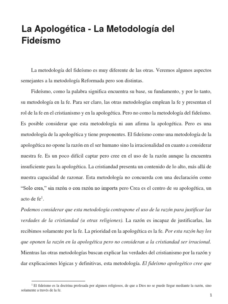 Introducción A La Apologetica - La Metodologia Del Fideismo | PDF ...