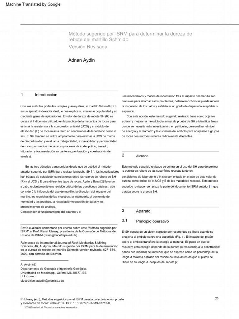 ISRM Suggested Method For Determination of The Schmidt Hammer Rebound Hardness | PDF | Dureza ...
