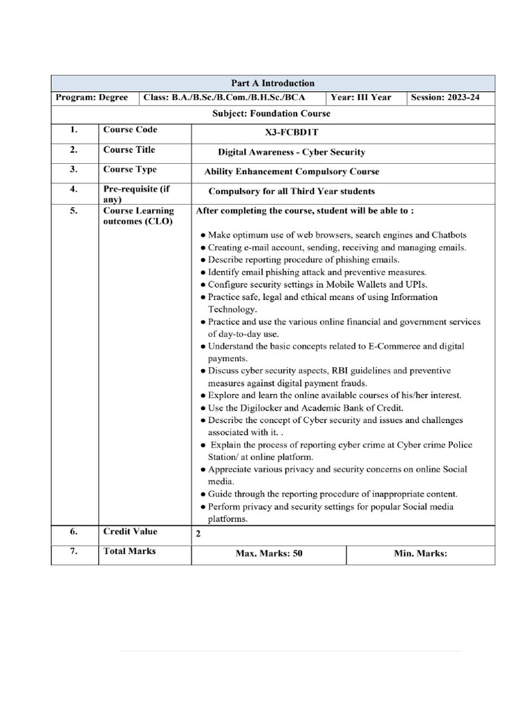 Digital Awareness Syllabus | PDF
