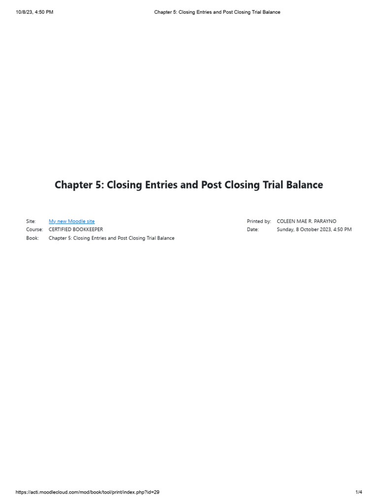 Chapter 5 - Closing Entries and Post Closing Trial Balance | PDF ...