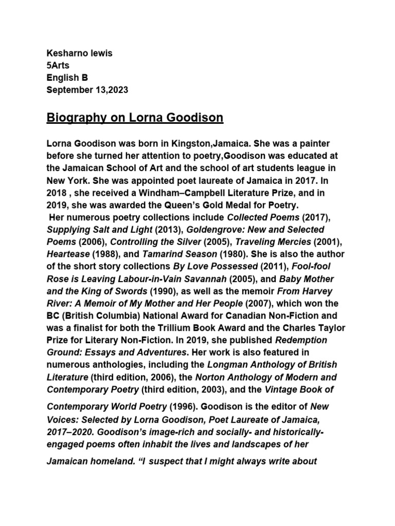 Lorna Goodison: Jamaican Poet Laureate | PDF | Poetry