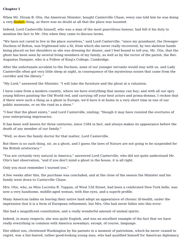 The Canterville Ghost: A Haunting Welcome | PDF | Ghosts