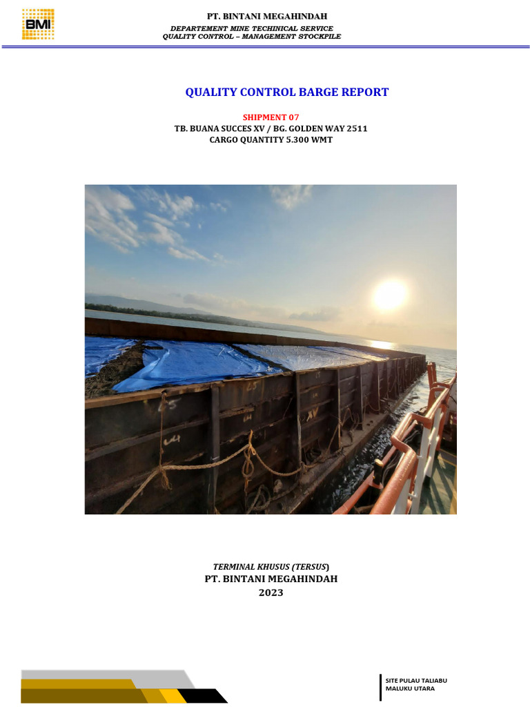 Laporan Kontrol Kualitas Muatan Barge | PDF