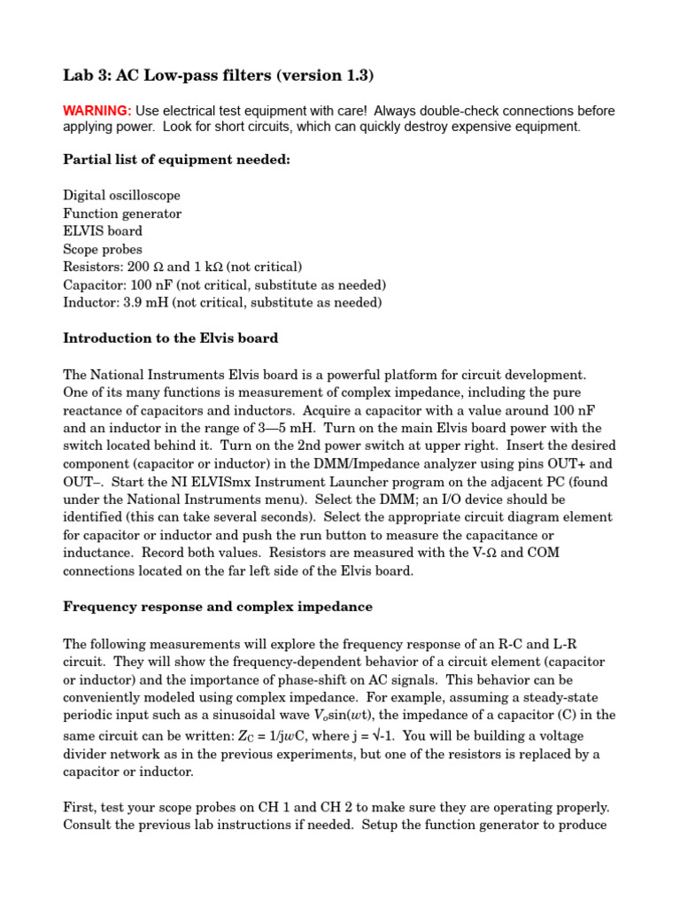 Lab 3 | PDF | Electrical Impedance | Electronic Filter