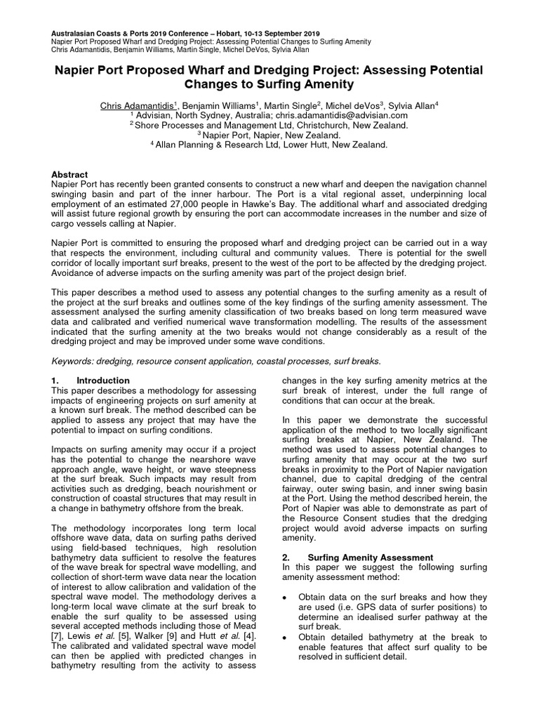 Napier Port Dredging Surf Impact Study | PDF | Hydrography | Coastal ...