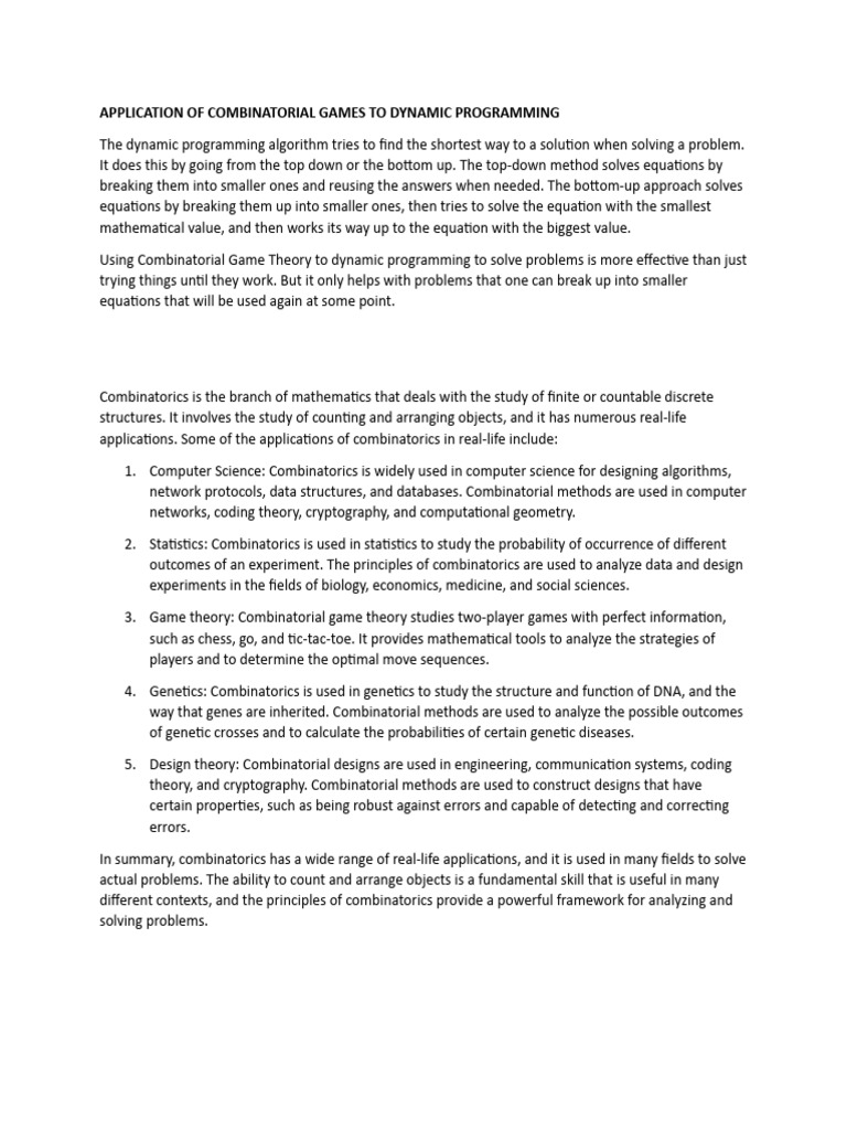 Application In Combinatorial Games Draft Pdf Combinatorics Game Theory