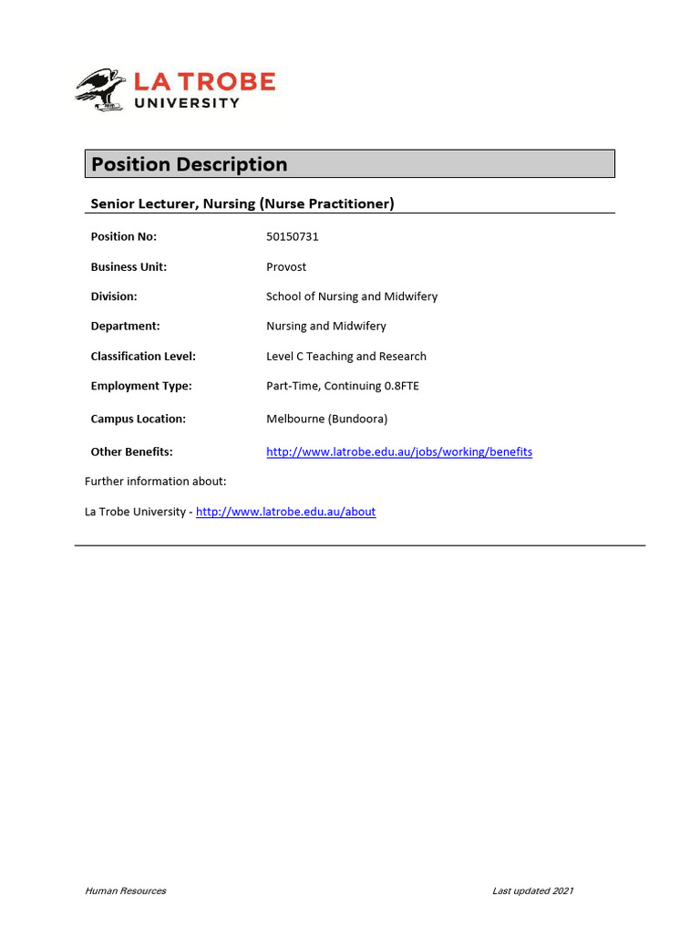 Senior Lecturer in Nursing Position | PDF | Nursing | Nurse Practitioner