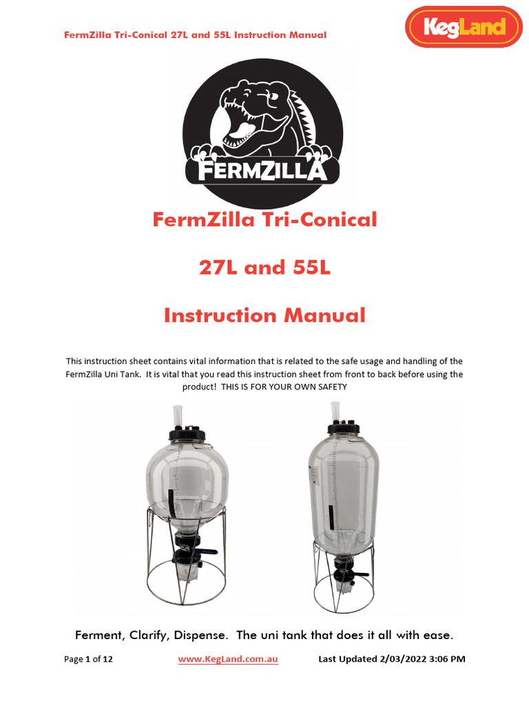 FermZilla Tri-Conical 27L and 55L Instruction Manual | PDF | Brewing | Beer