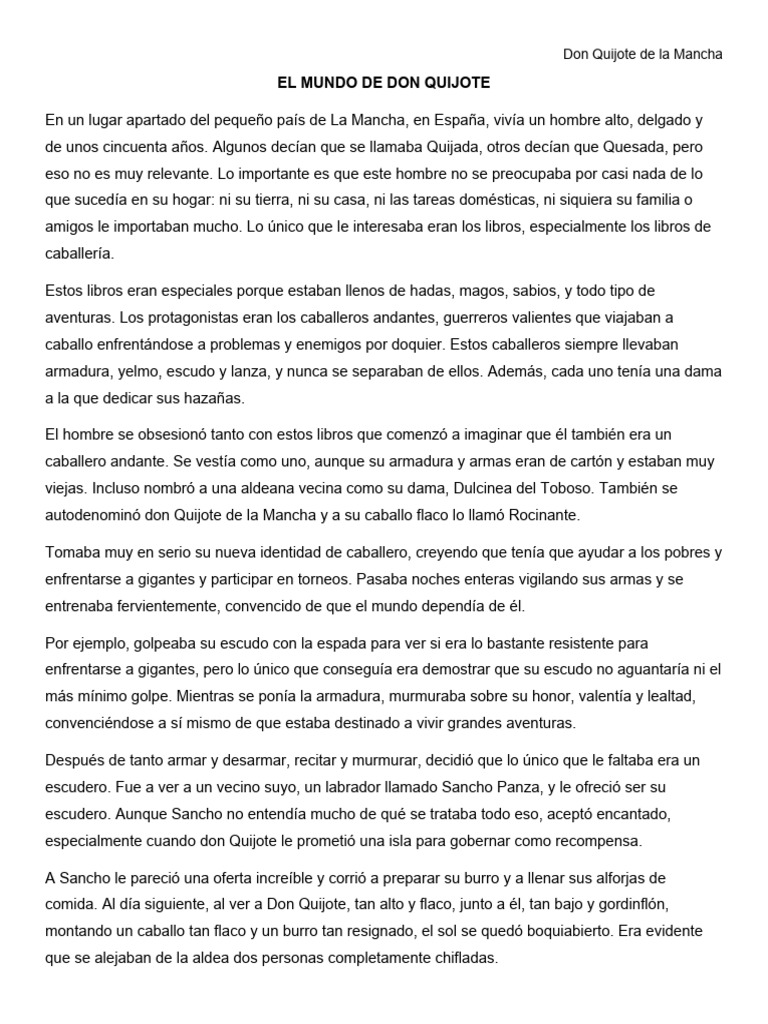 Don Quijote de La Mancha Lecturas | PDF | Don Quijote | Caballero