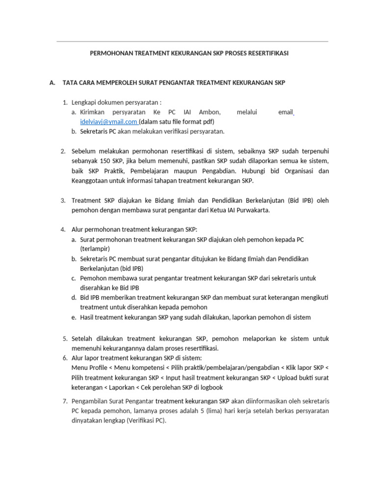 Permohonan Treatment Kekurangan SKP Proses Resertifikasi | PDF