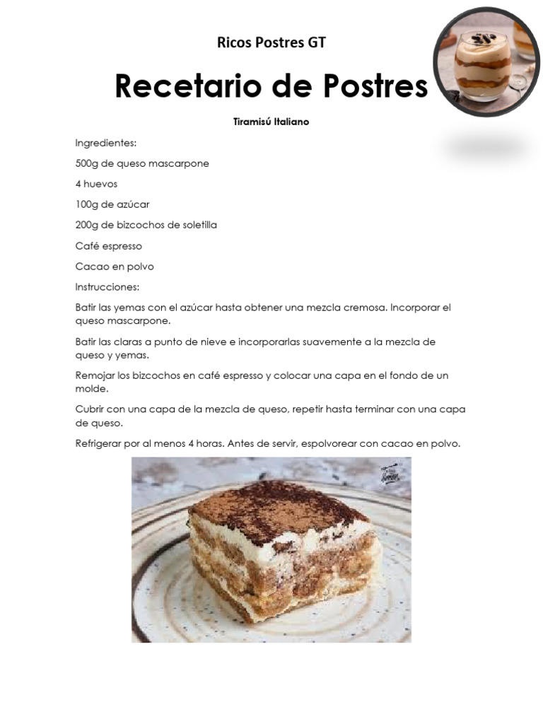 Recetario de Postres | PDF | Postres | Pasteles