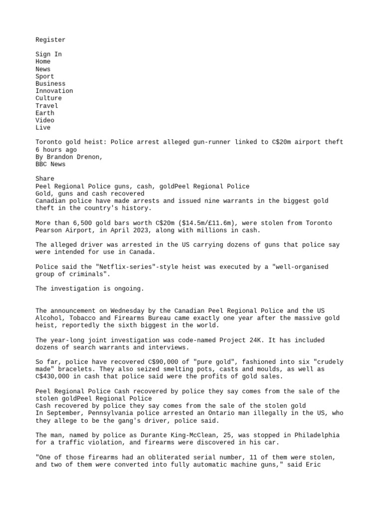 Toronto Airport Gold Heist Arrests Update | PDF | Police | Theft