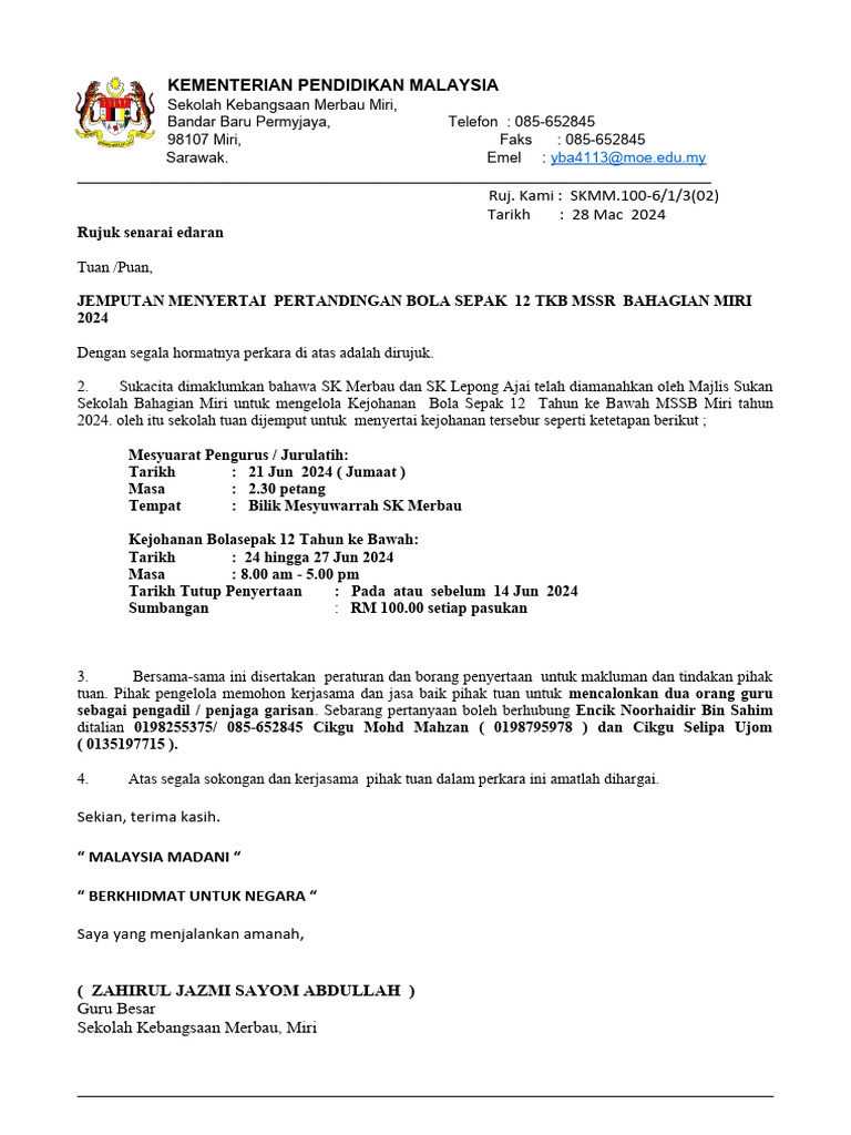 SURAT PINDAAN TARIKH BOLA SEPAK | PDF