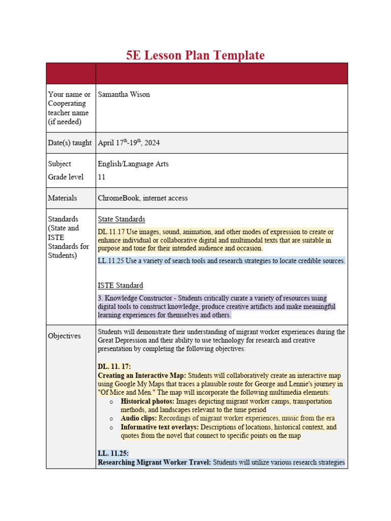 Ed508-5e-Lesson-Plan-Template 1 | PDF | Multimedia | Learning