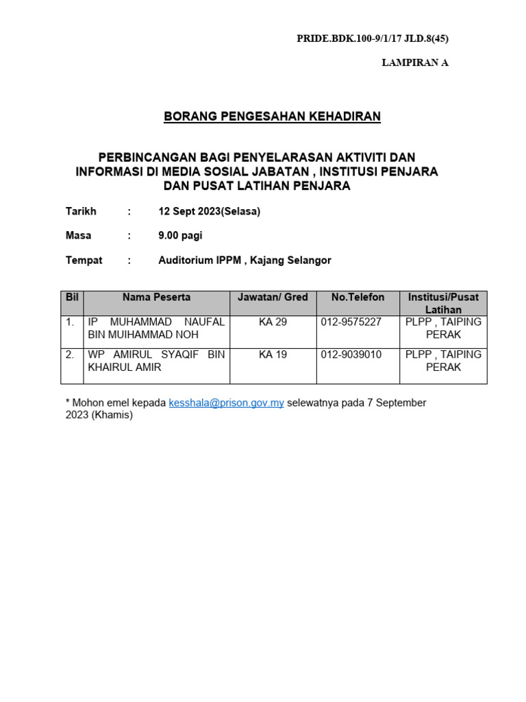 Borang Pengesahan Kehadiran | PDF