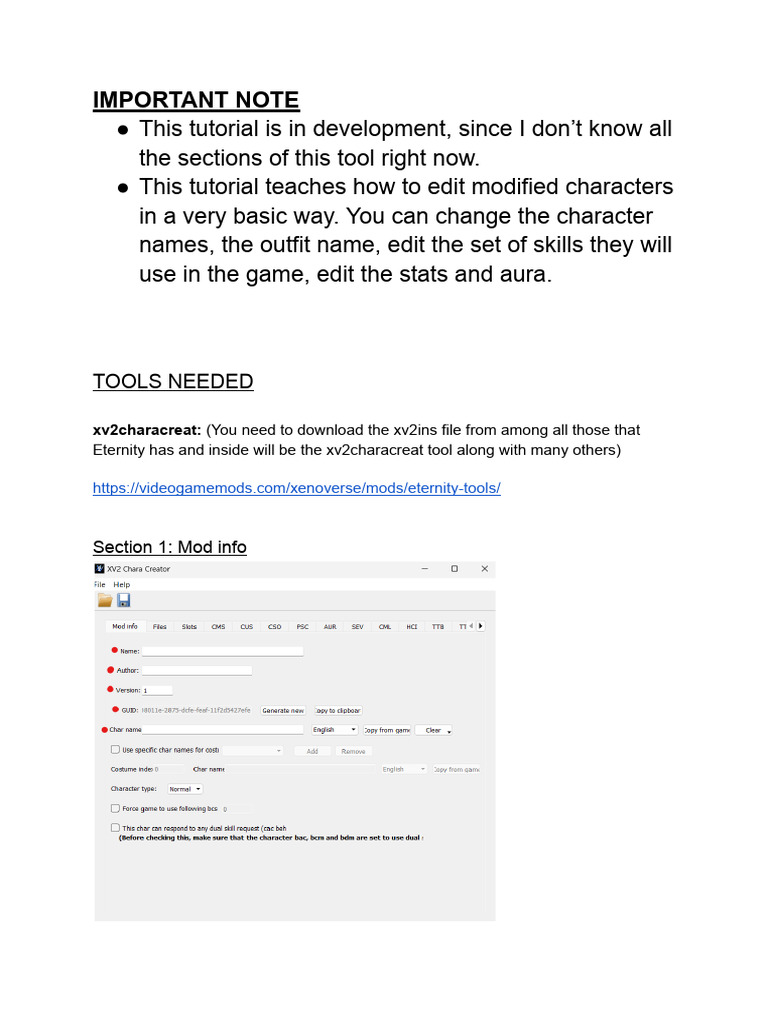 Editing Characters in XV2 Eternity Tools | PDF | Computing | Software