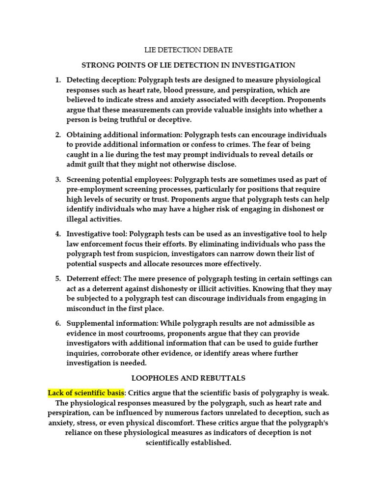 Lie Detection Debate | PDF | Polygraph | Ignorance
