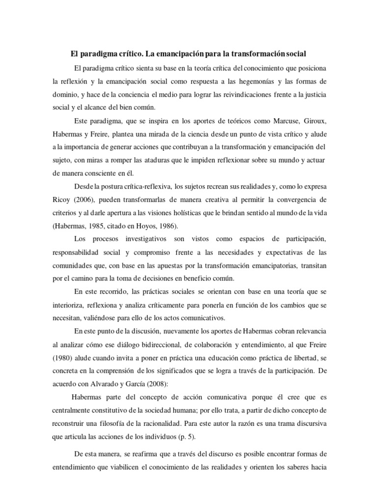 Emancipación y Paradigma Crítico Social | PDF | Jürgen Habermas ...