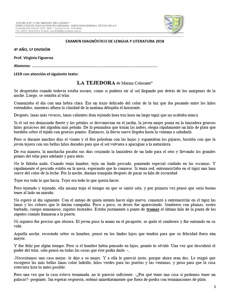 Examen Diagnóstico 2018 | PDF | Cuentos | Narración