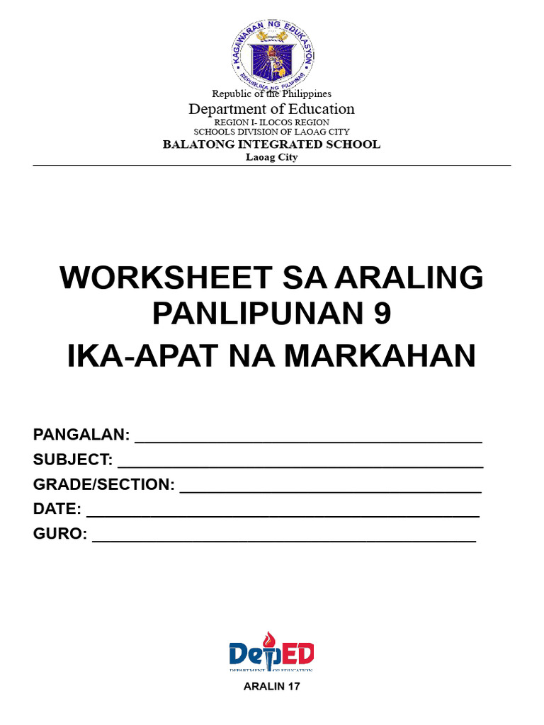 Worksheet Ap9 (4THQ) | PDF