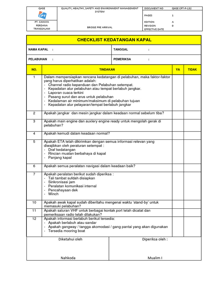 Arrival Checklist | PDF