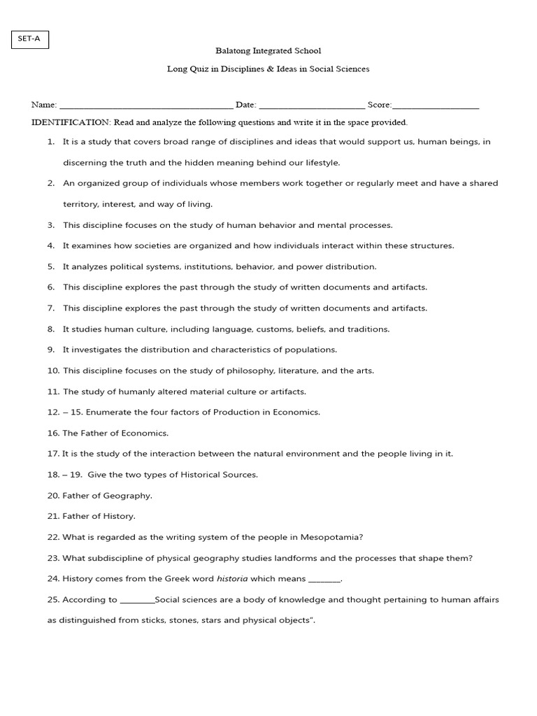 First Long Quiz DISS | PDF | Geography | Social Sciences