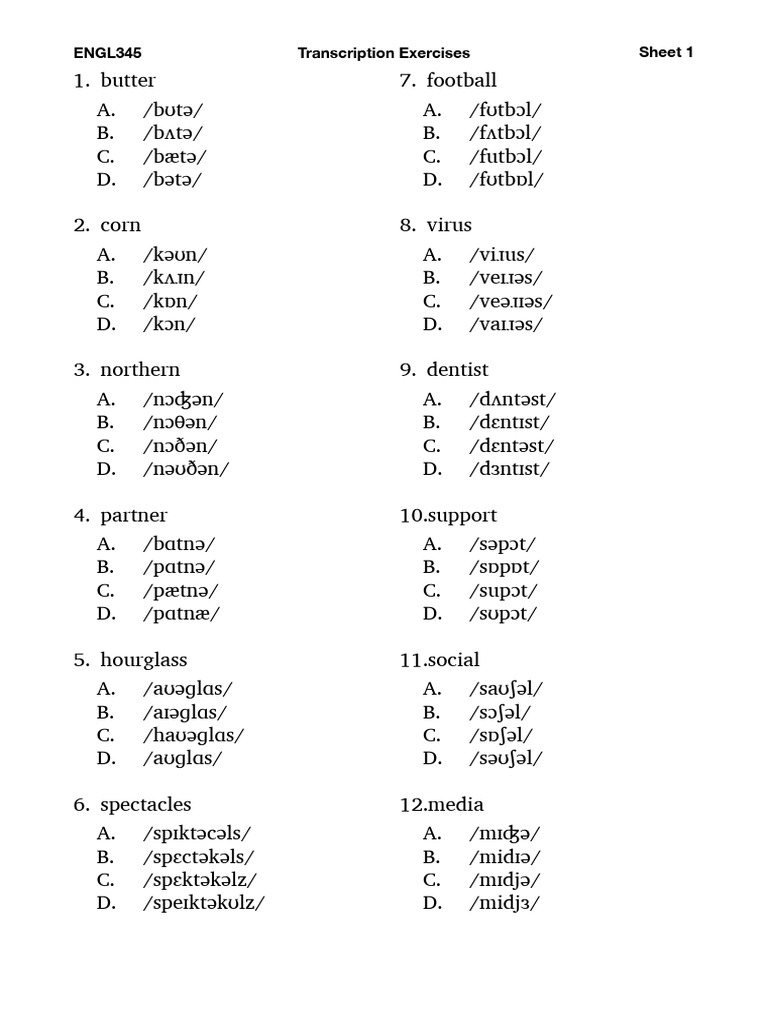 Week 6-Transcription Exercises Sheet 1 | PDF