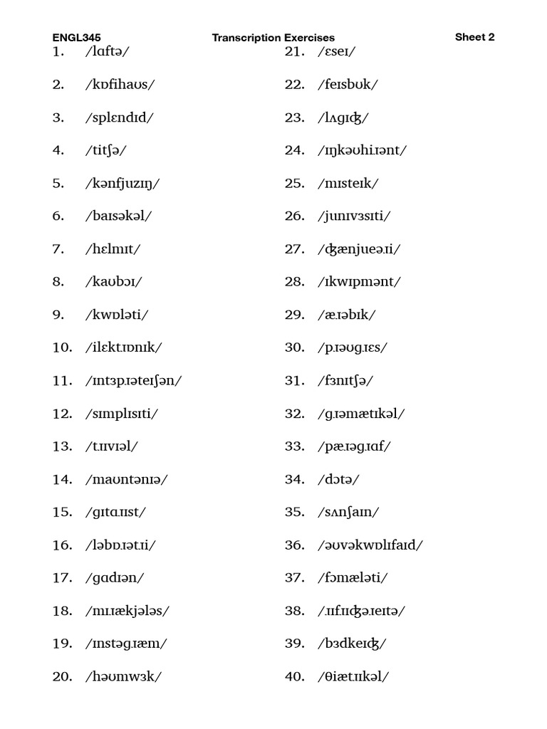 Week 6-Transcription Exercises Sheet 2 | PDF