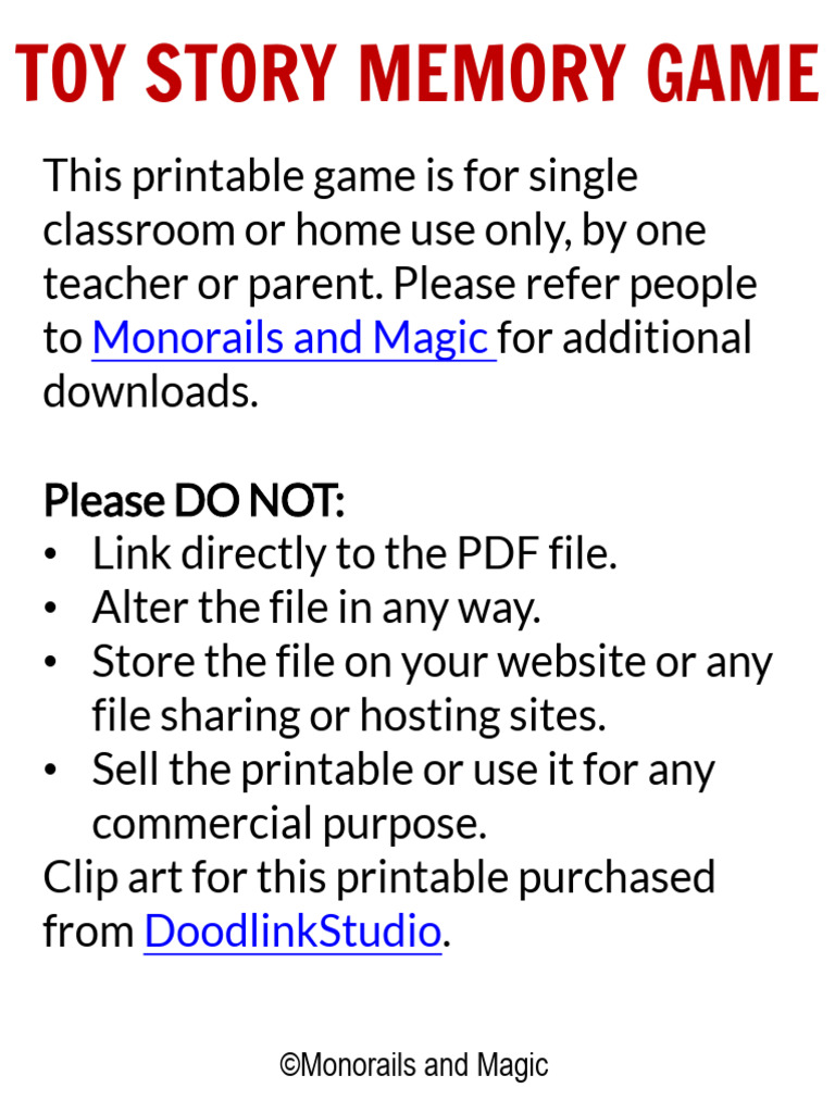 Toy Story Memory Game 2021 | PDF | Games & Activities