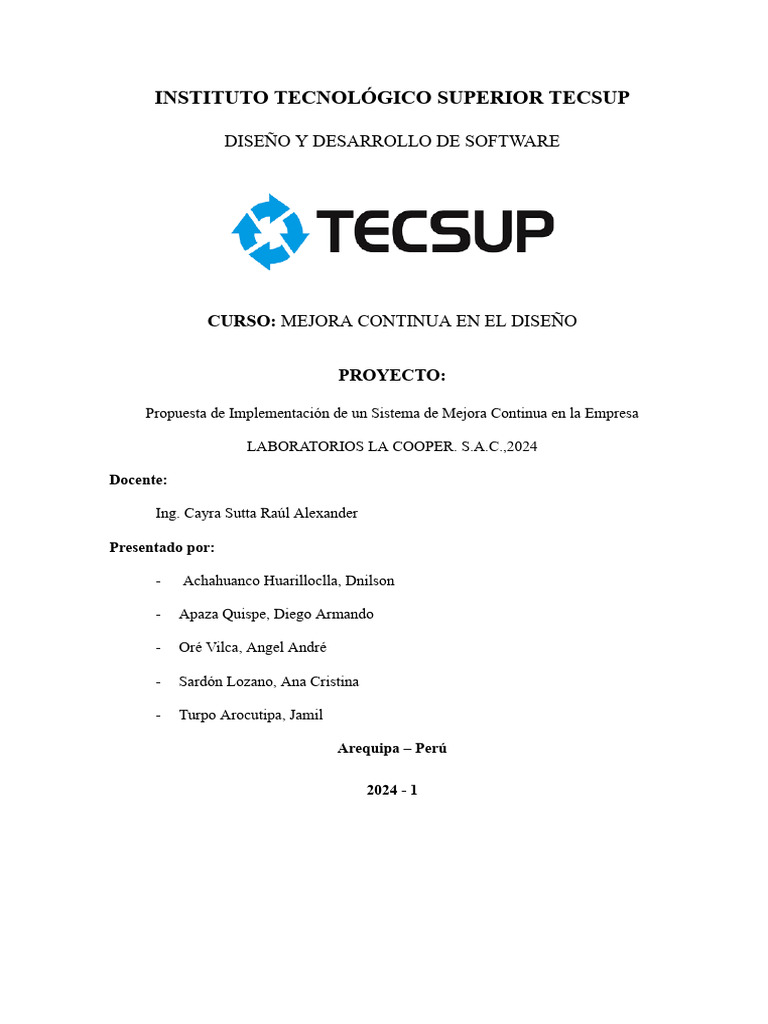 Instituto Tecnológico Superior Tecsup: Diseño Y Desarrollo de Software | PDF | Calidad ...