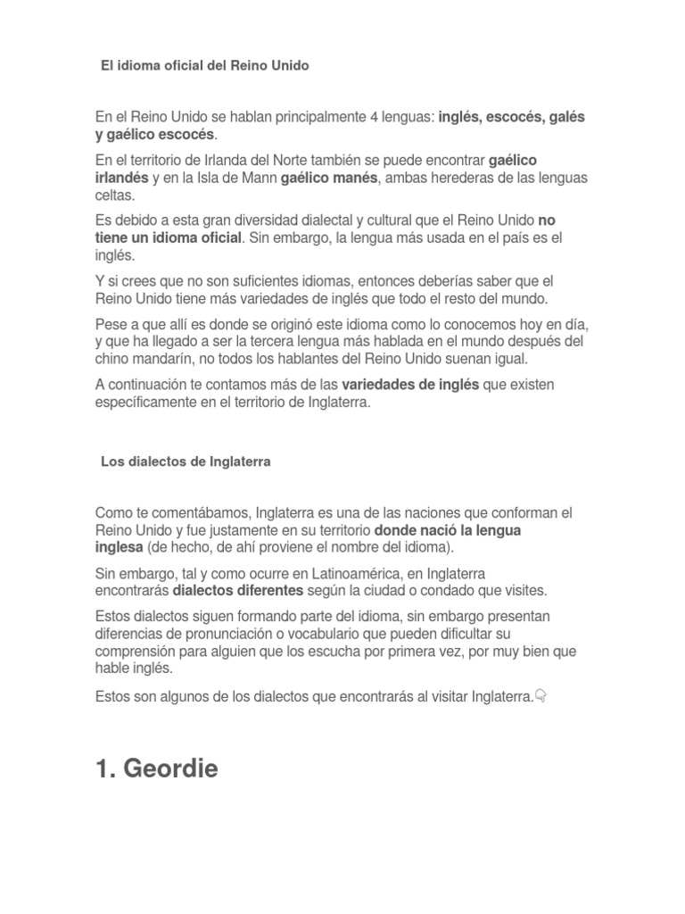 Dialectos del Inglés en Inglaterra | PDF | Lenguaje Irlandes | Idioma ...