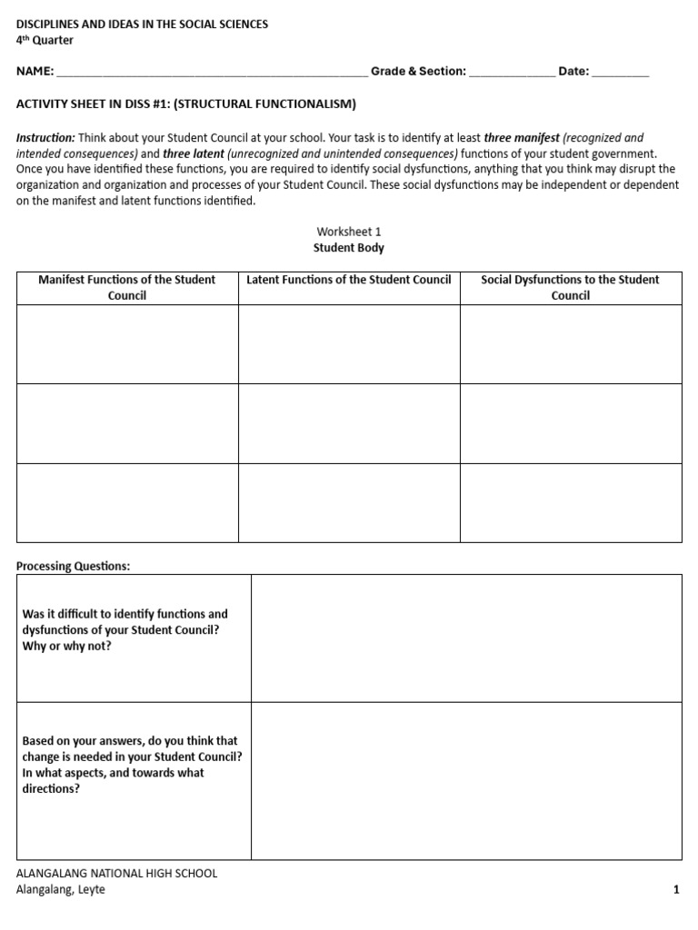 DISS 4th Quarter Activity Sheet | PDF