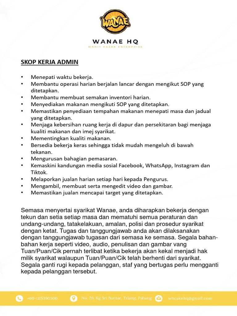 Skop Kerja Admin di Sektor F&B | PDF