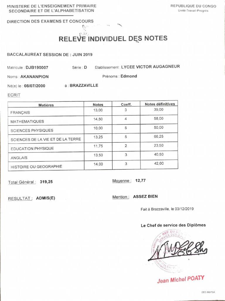 Relevé Notes Bac | PDF