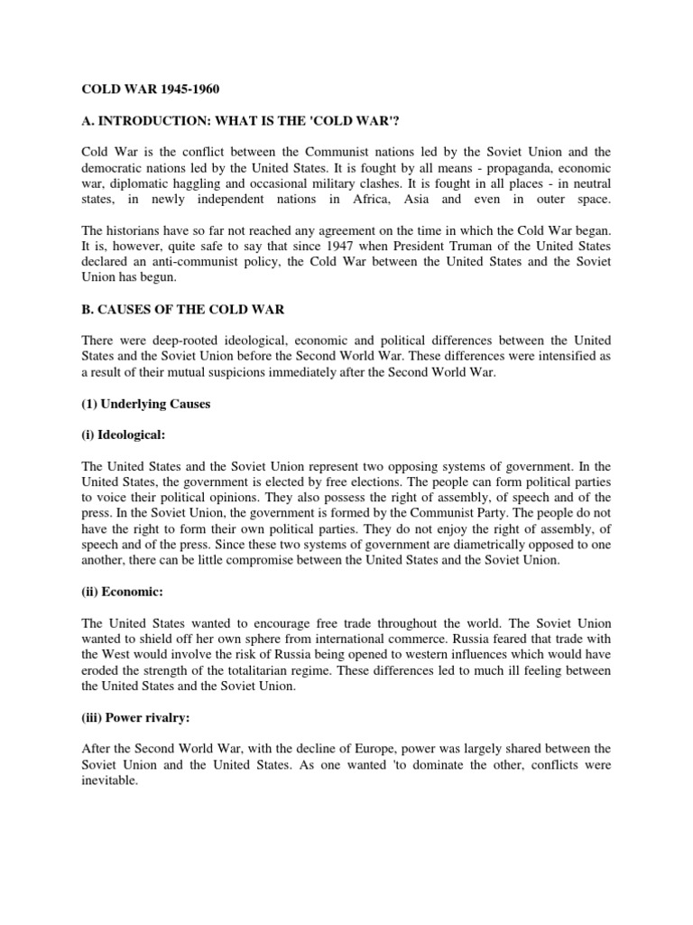 COLD WAR 1945-1960 A. Introduction: What Is The 'Cold War'? | PDF ...