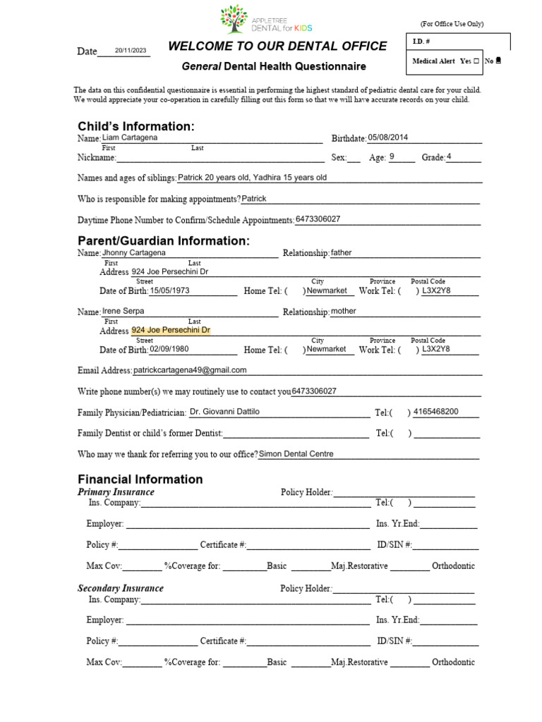 Appletree NP Forms Fillable | Download Free PDF | Dentistry | Medical ...