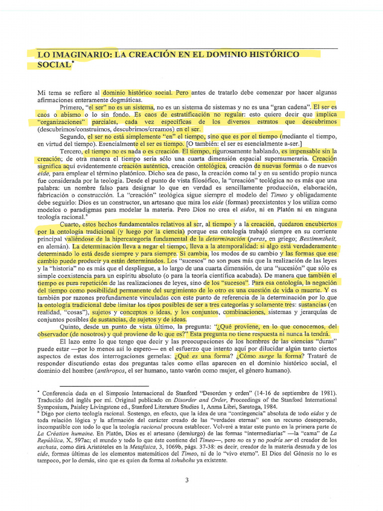 Castoriadis, C. Lo Imaginario. La Creación en El Dominio Histórico ...