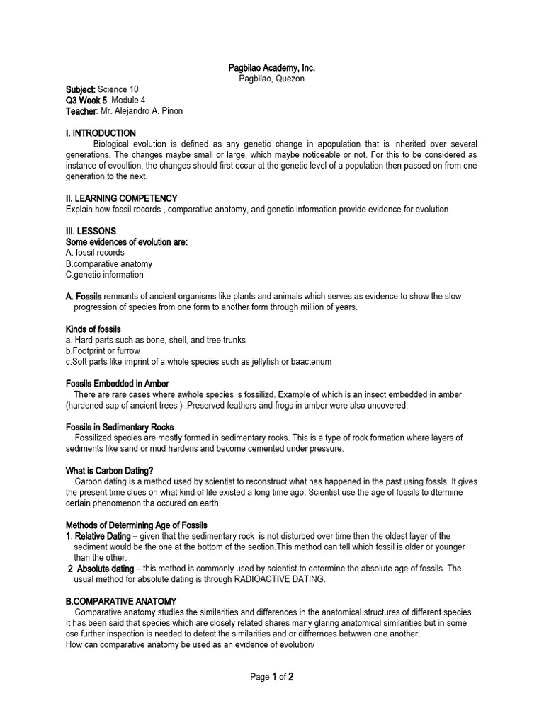 Science 10 Week 5 Module-4 | PDF | Fossil | Skull