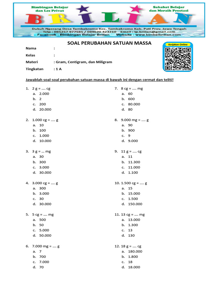 Soal Mengubah Satuan G | PDF | Métodos e Materiais de Ensino