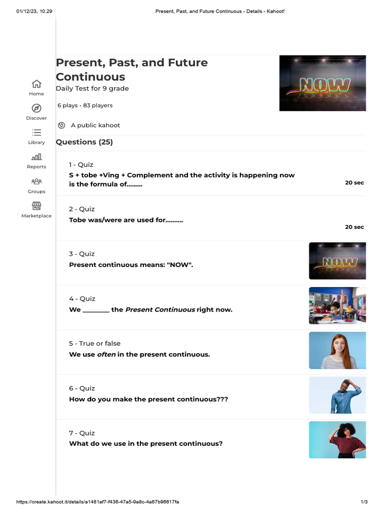 Continuous Tenses Quiz for 9th Grade | PDF