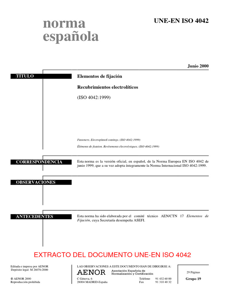 Norma UNE-EN ISO 4042: Recubrimientos Electrolíticos | PDF | Tornillo ...